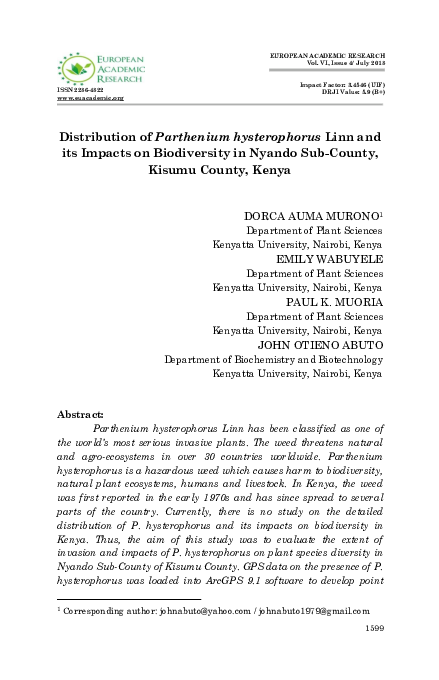 (PDF) Distribution of Parthenium hysterophorus Linn and its Impacts on ...