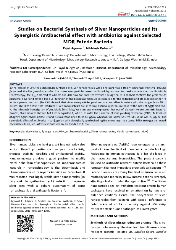 (PDF) Synthesis of monodispersed silver nanoparticles by Rhizopus Stolonifer and its ...
