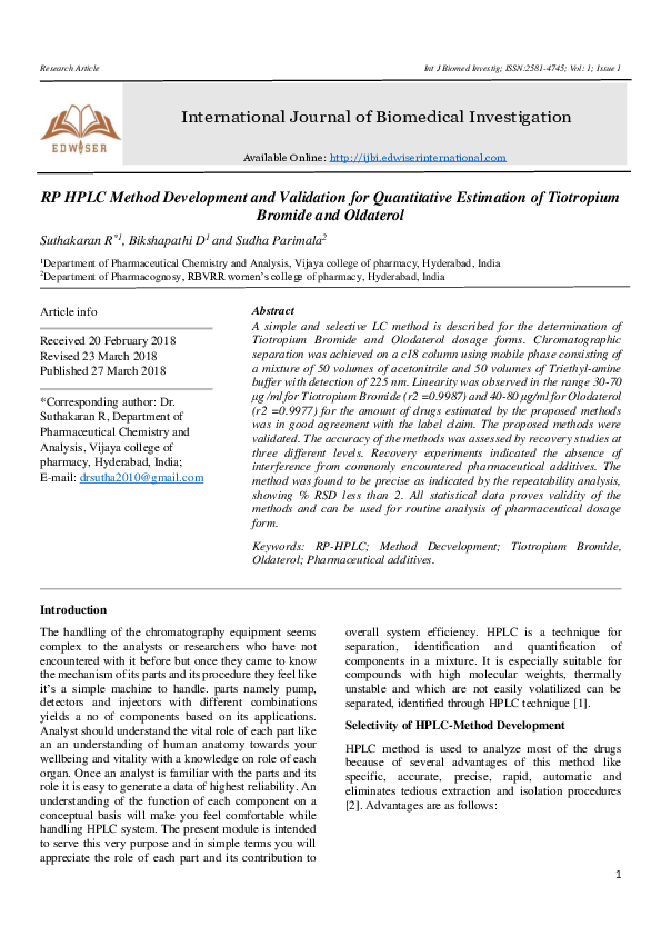 Pdf Rp Hplc Method Development And Validation For Quantitative Estimation Of Tiotropium