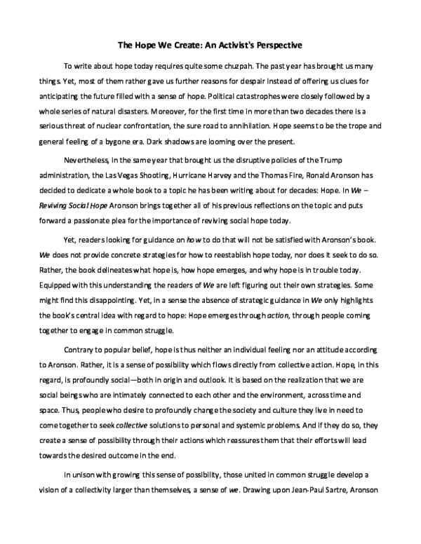 (PDF) The Hope We Create: An Activist's Perspective
