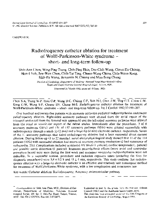 (PDF) Radiofrequency catheter ablation for treatment of Wolff-Parkinson-White syndrome — short ...
