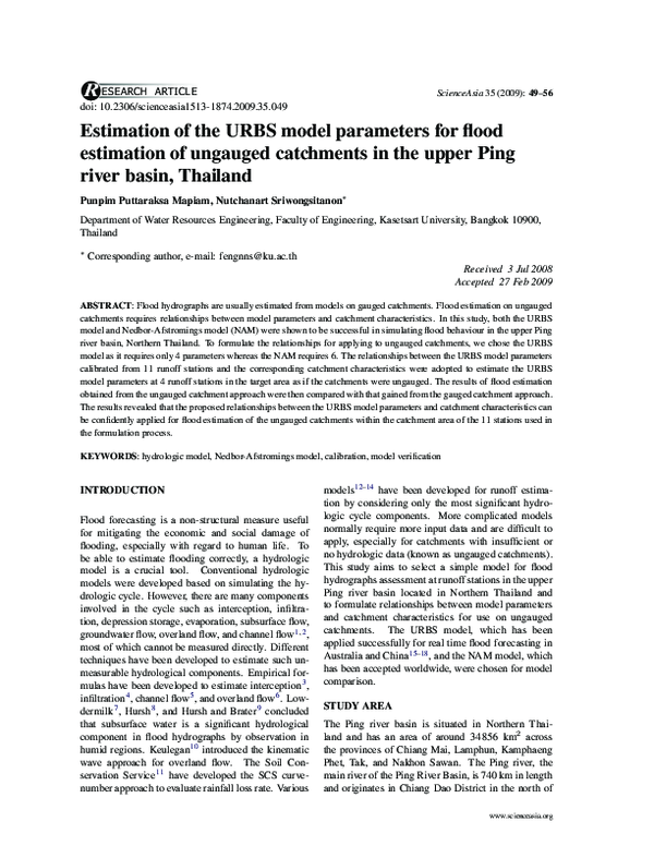 (PDF) Estimation of the URBS model parameters for flood estimation of ungauged catchments in the ...