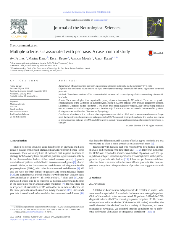 (PDF) Multiple sclerosis is associated with psoriasis. A case–control study