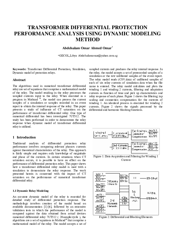 Pdf Transformer Differential Protection Performance Analysis Using Dynamic Modeling Method
