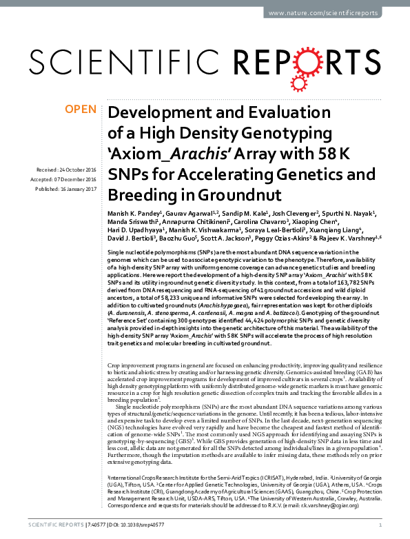 (PDF) Development and Evaluation of a High Density Genotyping 'Axiom_Arachis' Array with 58 K ...