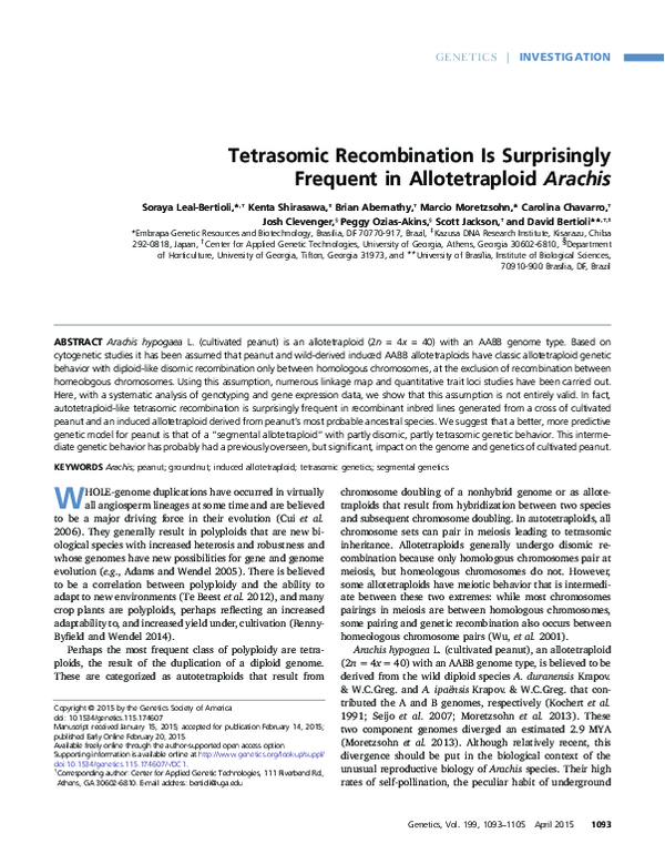 (PDF) Tetrasomic Recombination Is Surprisingly Frequent in Allotetraploid Arachis