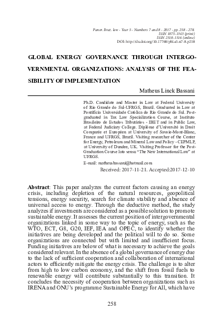 (PDF) GLOBAL ENERGY GOVERNANCE THROUGH INTERGOVERNMENTAL ORGANIZATIONS: ANALYSIS OF THE ...