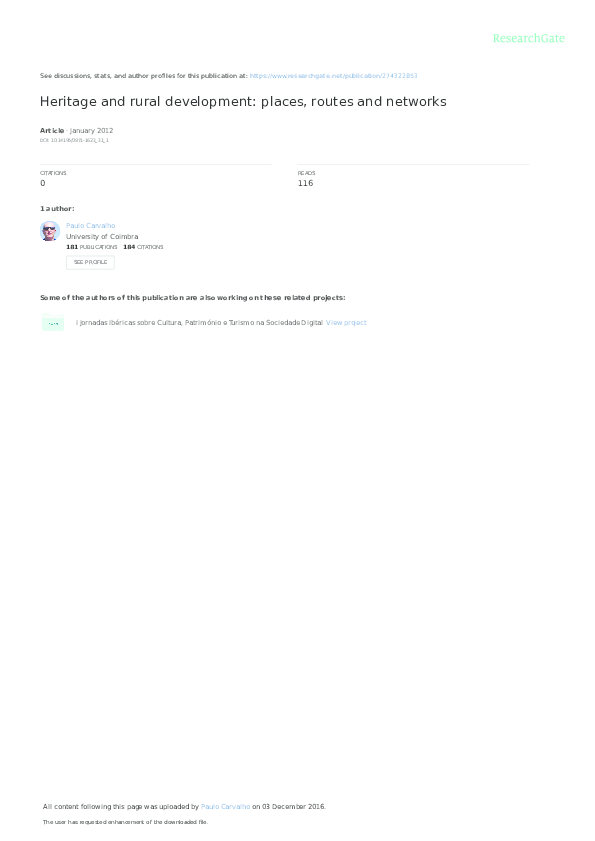 (PDF) Heritage and rural development: places, routes and networks