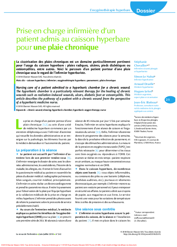 (PDF) Prise en charge infirmière d’un patient admis au caisson ...