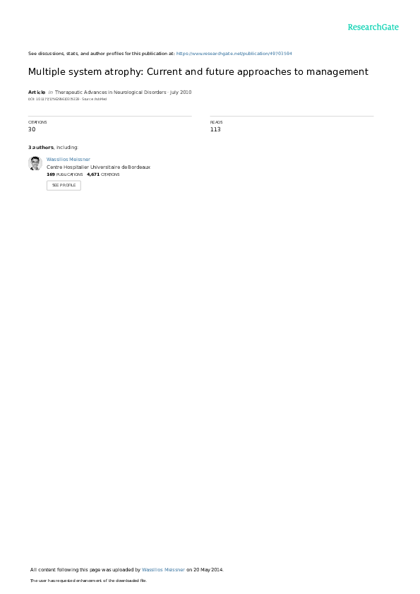 (PDF) Multiple system atrophy: Current and future approaches to management