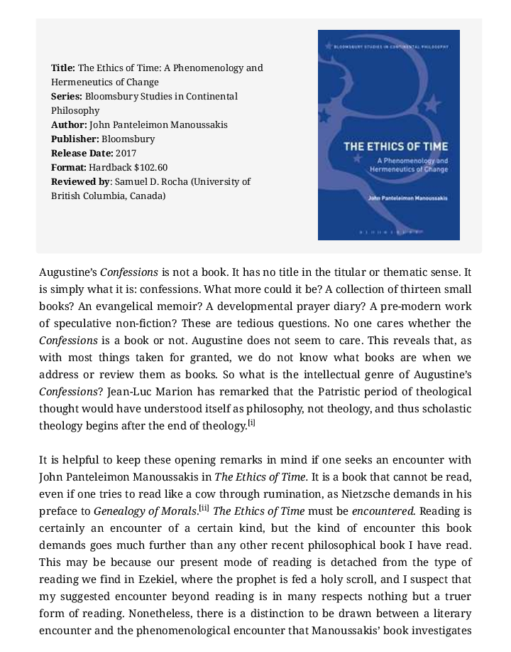 (PDF) THE ETHICS OF TIME: Book Review by Samuel D. Rocha