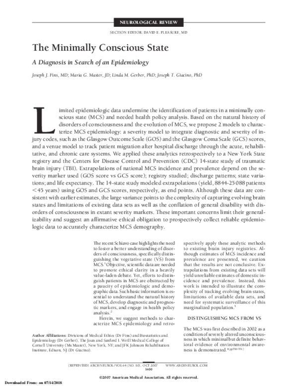 (PDF) The Minimally Conscious State
