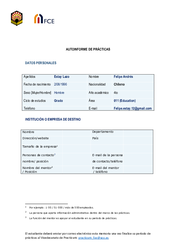 (DOC) AUTOINFORME DE PRÁCTICAS