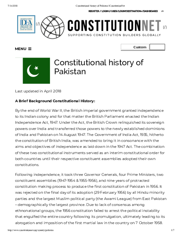 (PDF) Constitutional history of Pakistan