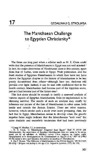 (PDF) Guy G. Stroumsa, “The Manichaean Challenge to Egyptian ...