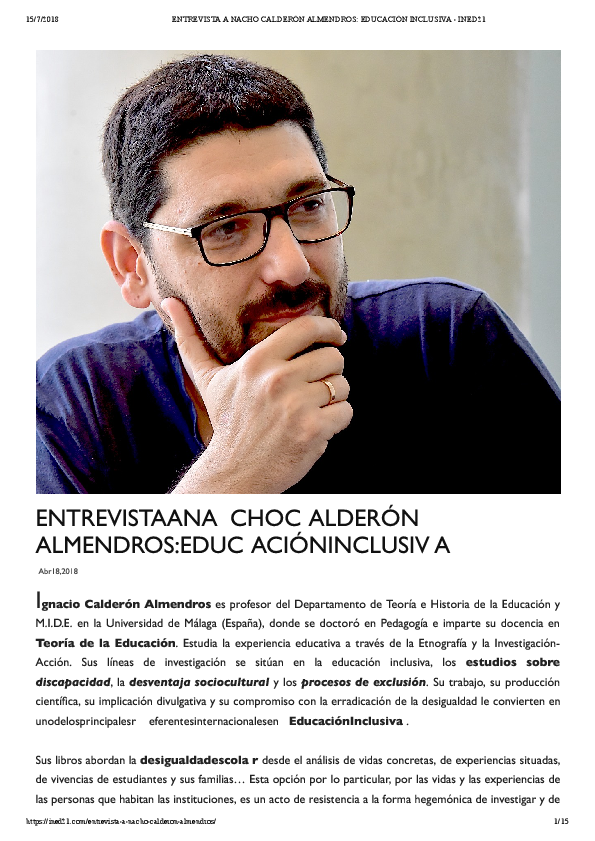 (PDF) Entrevista a Nacho Calderón Almendros: Educación Inclusiva