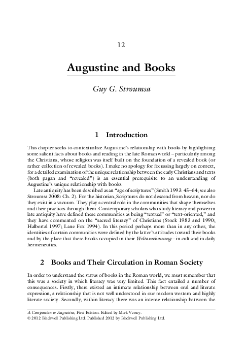 (PDF) Guy G. Stroumsa, “Augustine and Books,” in Mark Vessey, ed., A ...