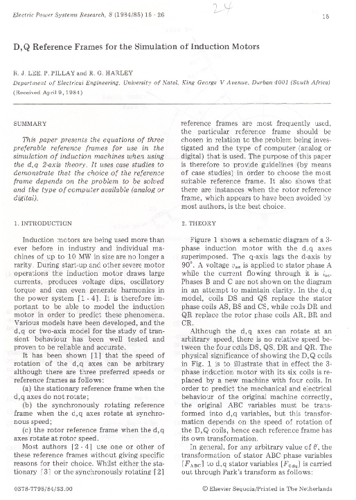 (PDF) D, Q Reference Frames for the Simulation of Induction Motors