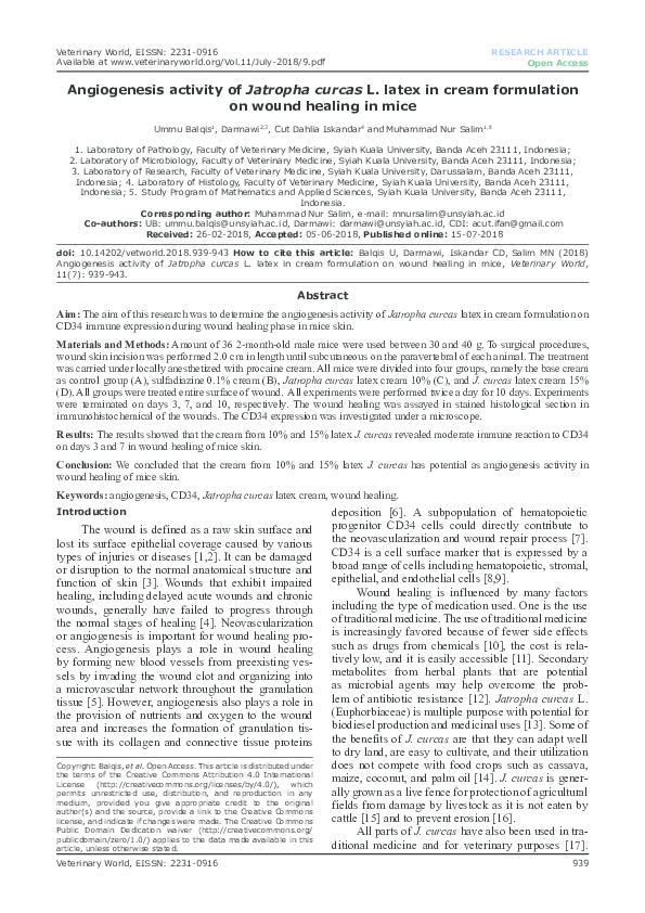 (PDF) Angiogenesis activity of Jatropha curcas L. latex in cream formulation on wound healing in ...
