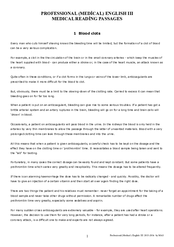 (DOC) PROFESSIONAL (MEDİCAL) ENGLISH III MEDICAL READİNG PASSAGES ...