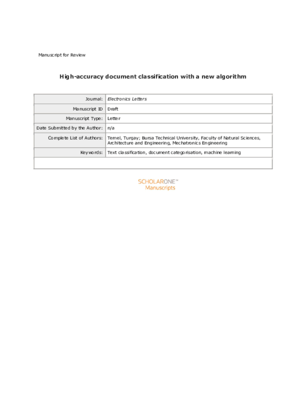 Pdf High Accuracy Document Classification With A New Algorithm