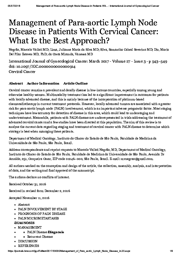 (PDF) Management of Para-aortic Lymph Node Disease in Patients With ...