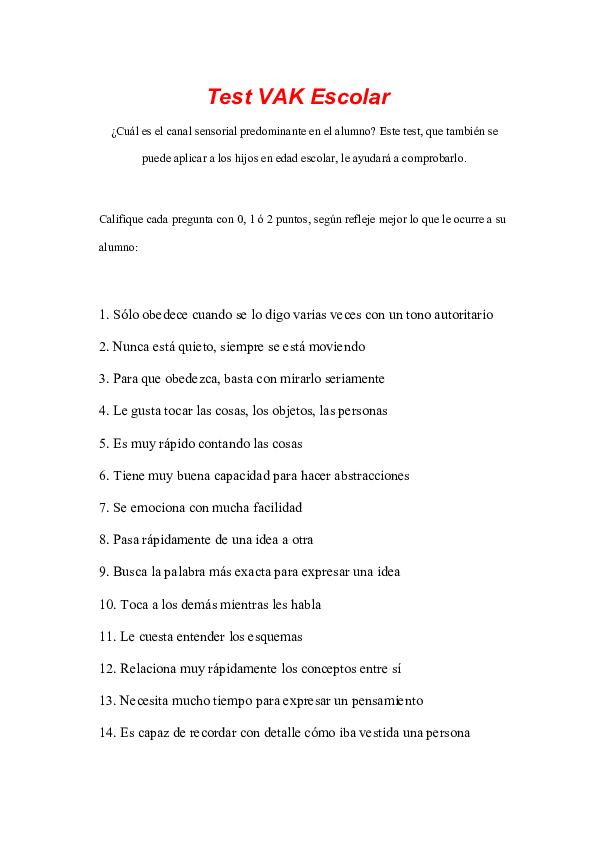 (PDF) Test VAK Escolar