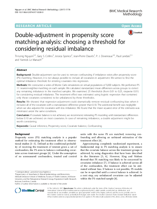 Pdf Double Adjustment In Propensity Score Matching Analysis Choosing A Threshold For