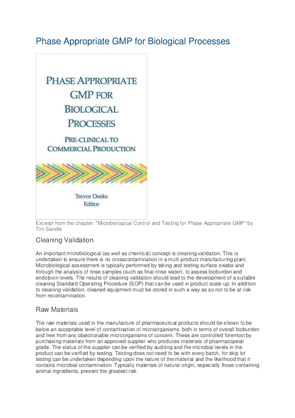 (PDF) Phase Appropriate GMP for Biological Processes Cleaning Validation