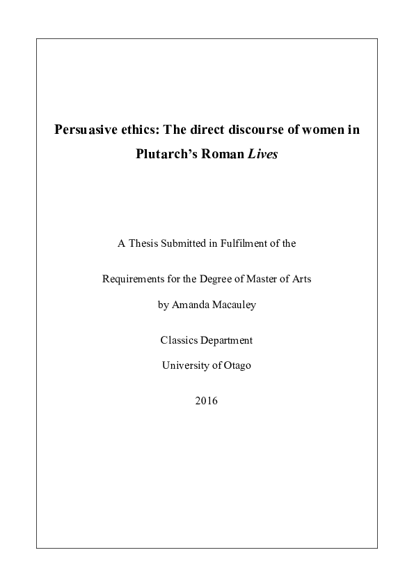 (PDF) Persuasive ethics: The direct discourse of women in Plutarch's ...