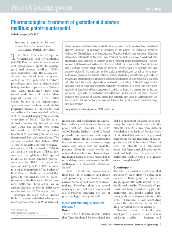 (PDF) Pharmacological treatment of gestational diabetes mellitus: point ...