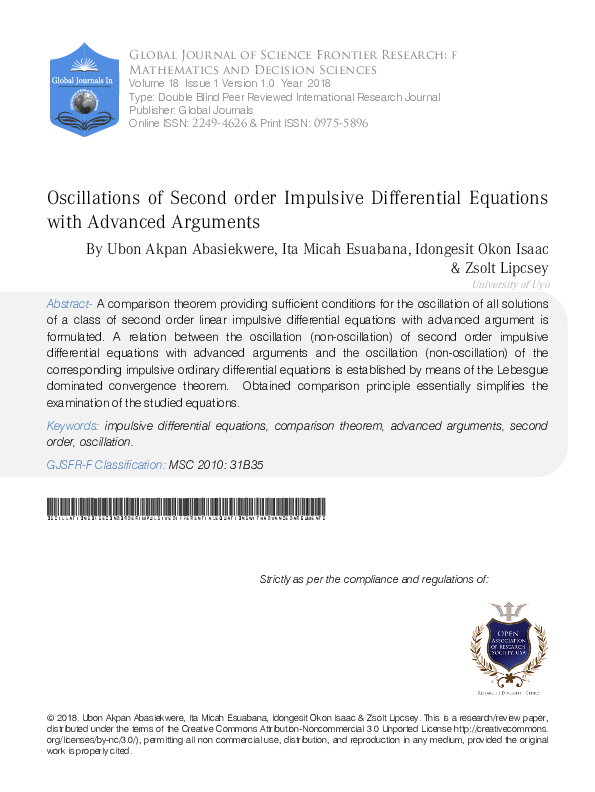 Pdf Oscillations Of Second Order Impulsive Differential Equations With Advanced Arguments