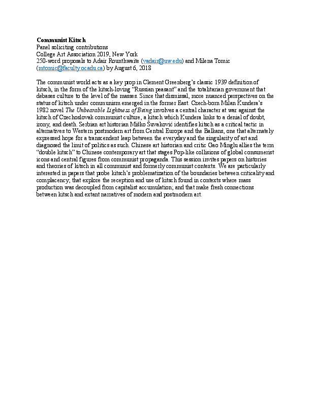 (PDF) CFP: Communist Kitsch, College Art Association 2019 | Adair ...