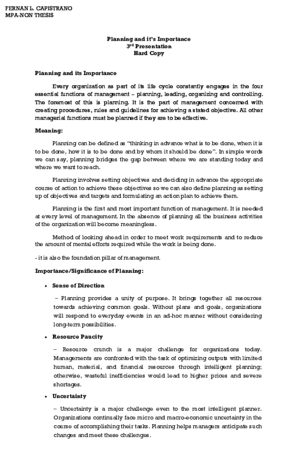 (DOC) Planning and it's Importance 3 rd Presentation Hard Copy Planning ...