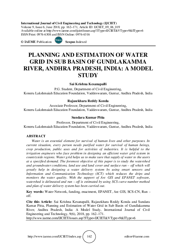 (PDF) PLANNING AND ESTIMATION OF WATER GRID IN SUB BASIN OF GUNDLAKAMMA ...
