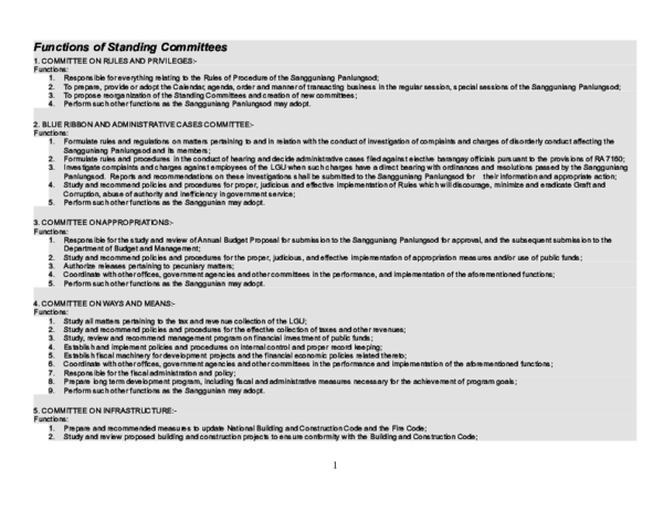(DOC) Functions of Standing Committees