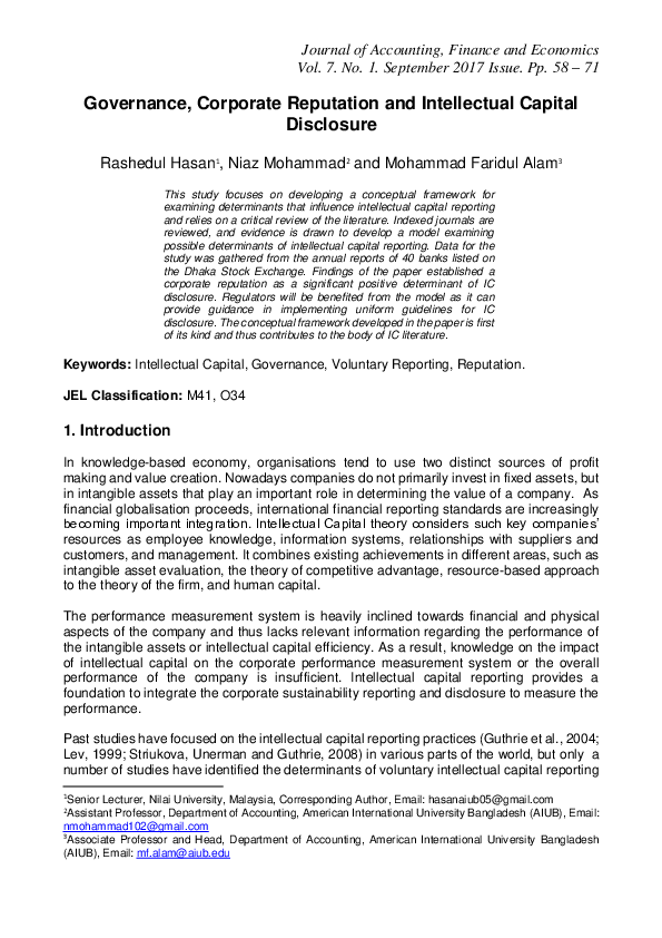 (PDF) Governance, Corporate Reputation and Intellectual Capital Disclosure