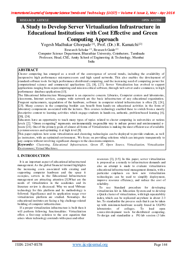 (PDF) A Study to Develop Server Virtualization Infrastructure in Educational Institutions with ...