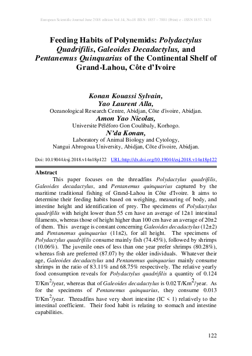 (PDF) Feeding Habits of Polynemids: Polydactylus Quadrifilis, Galeoides ...