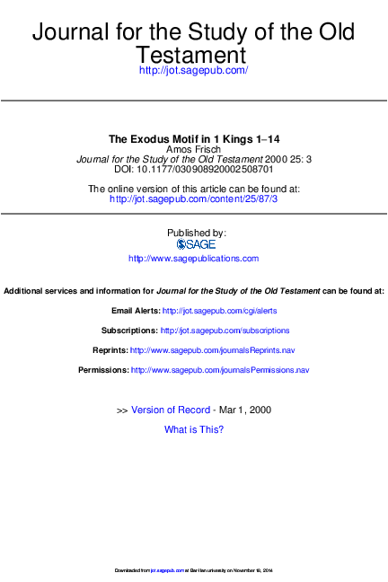 (PDF) "The Exodus Motif in 1 Kings 1-14", JSOT, 87 (2000), pp. 3-21