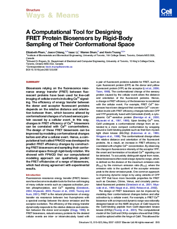(PDF) A computational tool for designing FRET protein biosensors by ...