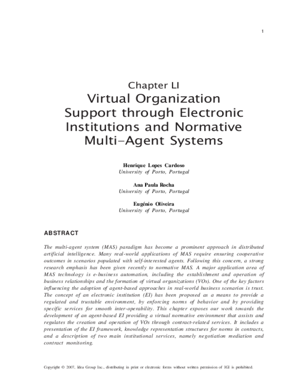 (PDF) Virtual Organization Support through Electronic Institutions and Normative Multi-Agent Systems