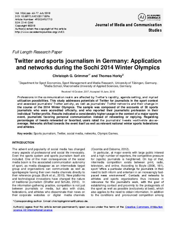 (PDF) Twitter and sports journalism in Germany: Application and ...