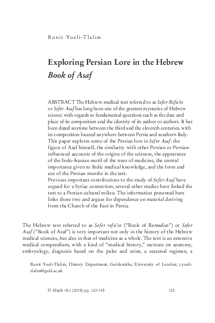 (PDF) Exploring Persian Lore in the Hebrew Book of Asaf | Ronit Yoeli ...