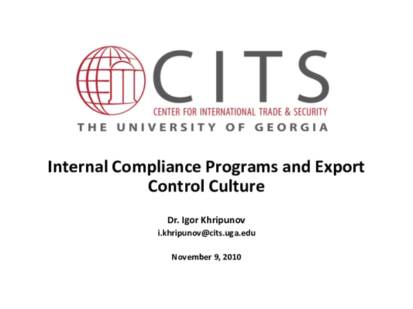 (PDF) Internal Compliance Programs and Export Control Culture