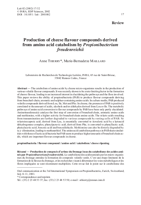 (PDF) Production of cheese flavour compounds derived from amino acid ...