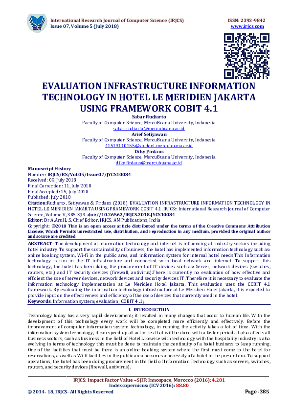 (PDF) EVALUATION INFRASTRUCTURE INFORMATION TECHNOLOGY IN HOTEL LE ...