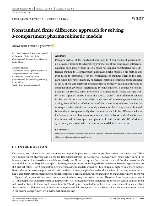 (PDF) Nonstandard finite difference approach for solving 3-compartment pharmacokinetic models