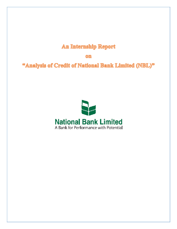 (PDF) Preapared by Zakia Rashid_ Analysis of credit of National Bank ...