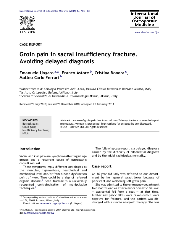 (PDF) Groin pain in sacral insufficiency fracture. Avoiding delayed ...